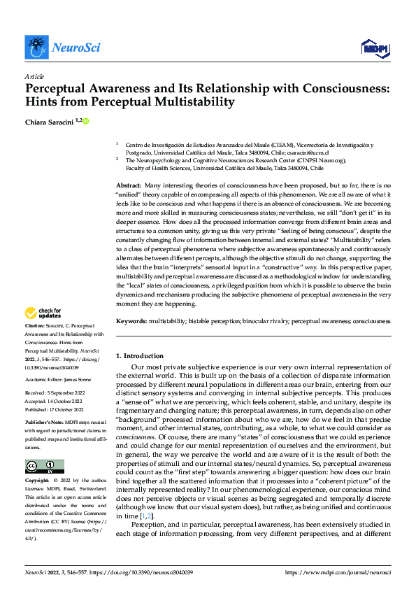 (PDF) Perceptual Awareness and Its Relationship with Consciousness ...