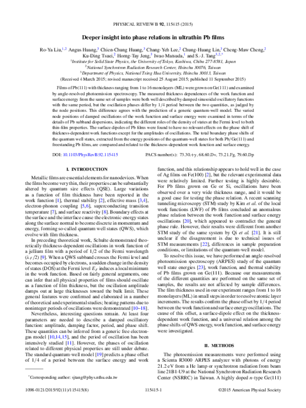 (PDF) Deeper insight into phase relations in ultrathin Pb films