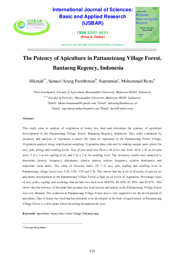 (PDF) The Potency of Apiculture in Pattaneteang Village Forest ...
