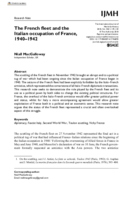 (PDF) The French fleet and the Italian occupation of France, 1940–1942