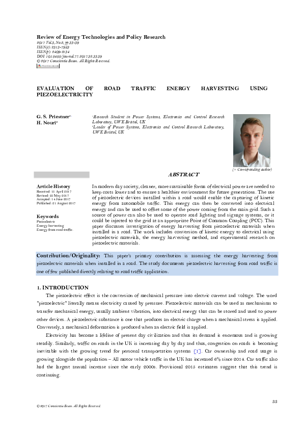 (PDF) Evaluation of Road Traffic Energy Harvesting Using Piezoelectricity