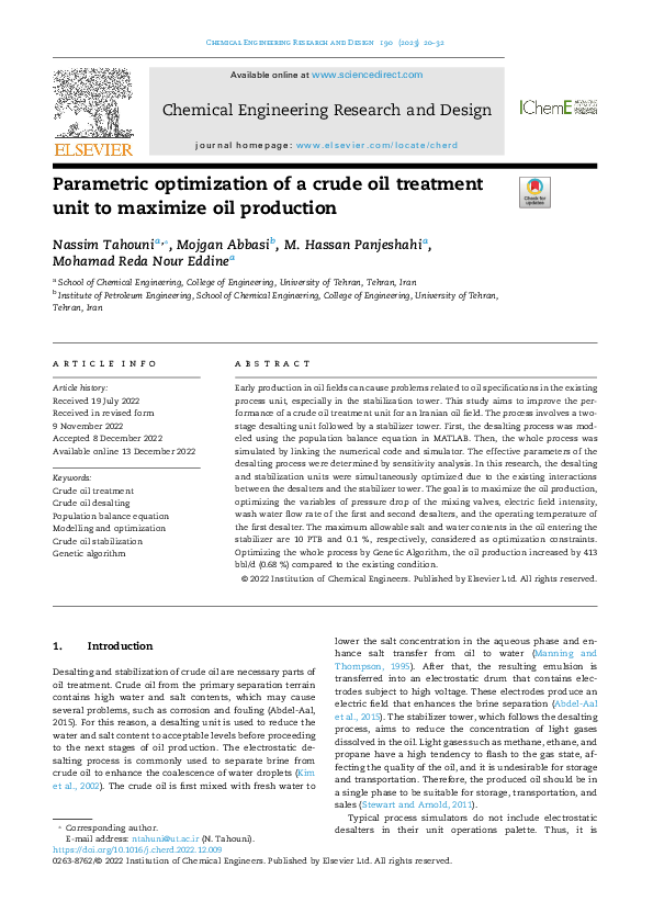 Pdf Parametric Optimization Of A Crude Oil Treatment Unit To Maximize Oil Production