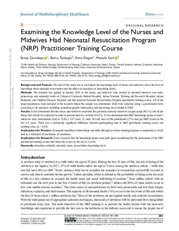 Examining the Knowledge Level of the Nurses and Midwives Had Neonatal Resuscitation Program (NRP ...