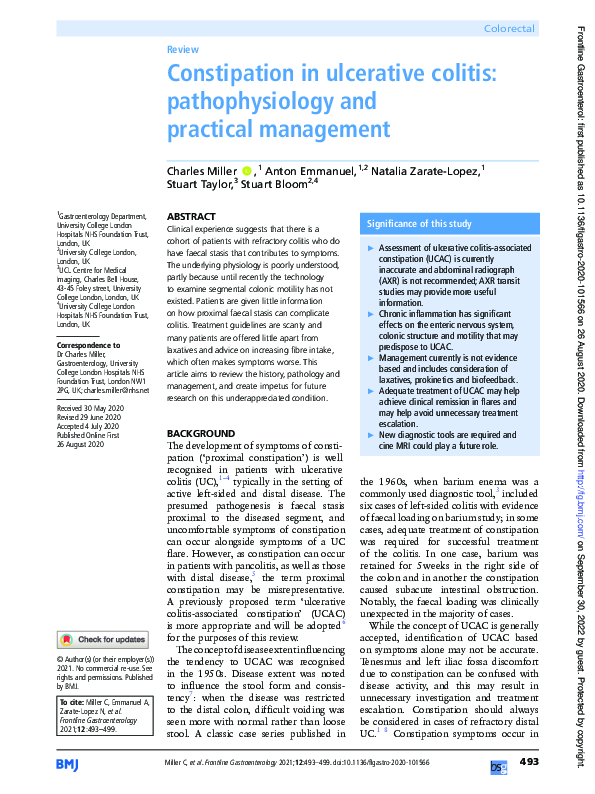 (PDF) Constipation in ulcerative colitis: pathophysiology and practical management