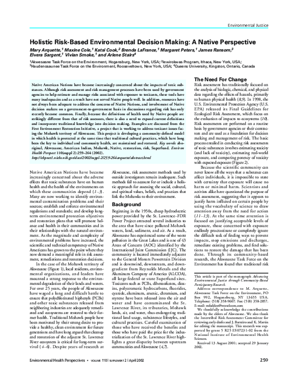 (PDF) Holistic risk-based environmental decision making: a Native perspective