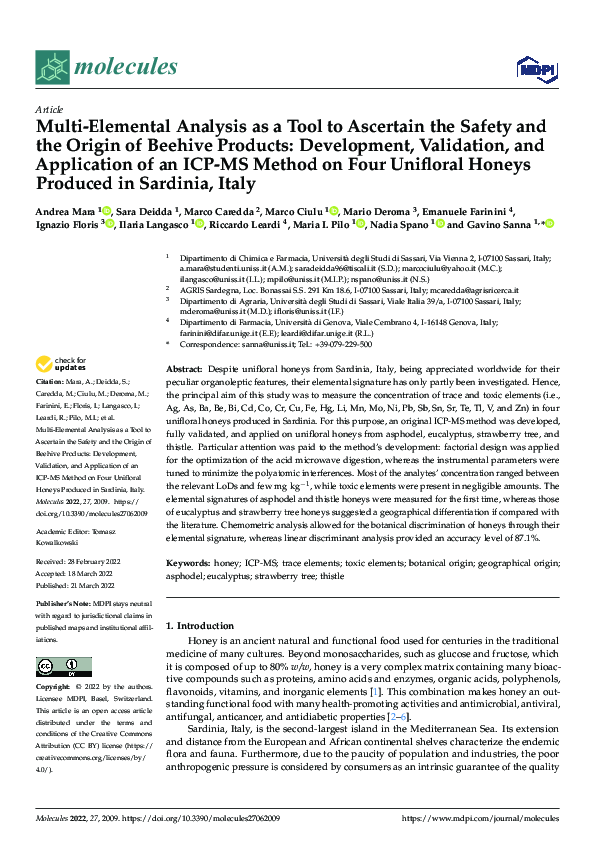 (PDF) Multi-Elemental Analysis as a Tool to Ascertain the Safety and the Origin of Beehive ...