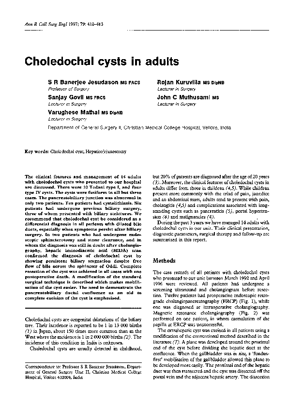 (PDF) Choledochal cysts in adults