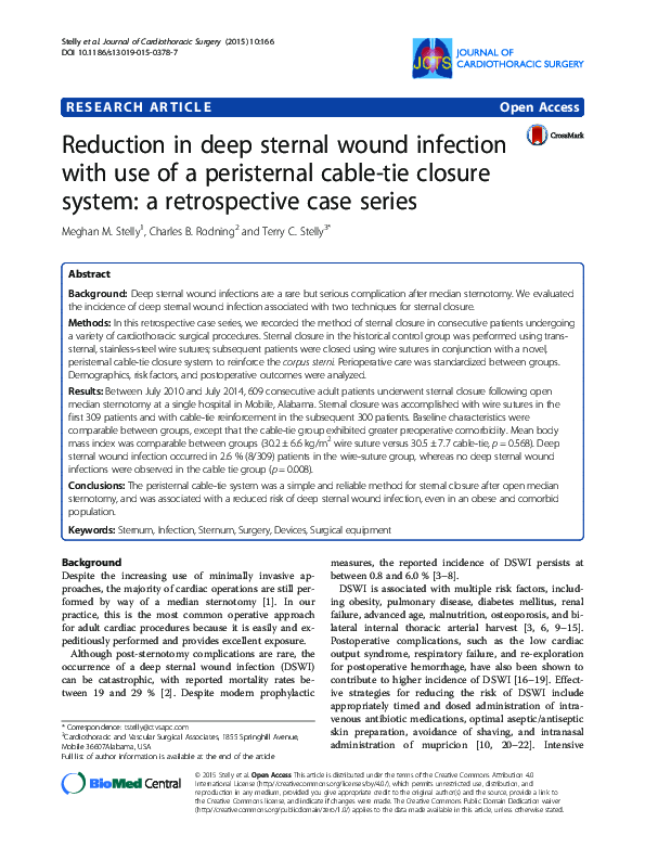 (PDF) Reduction in deep sternal wound infection with use of a ...