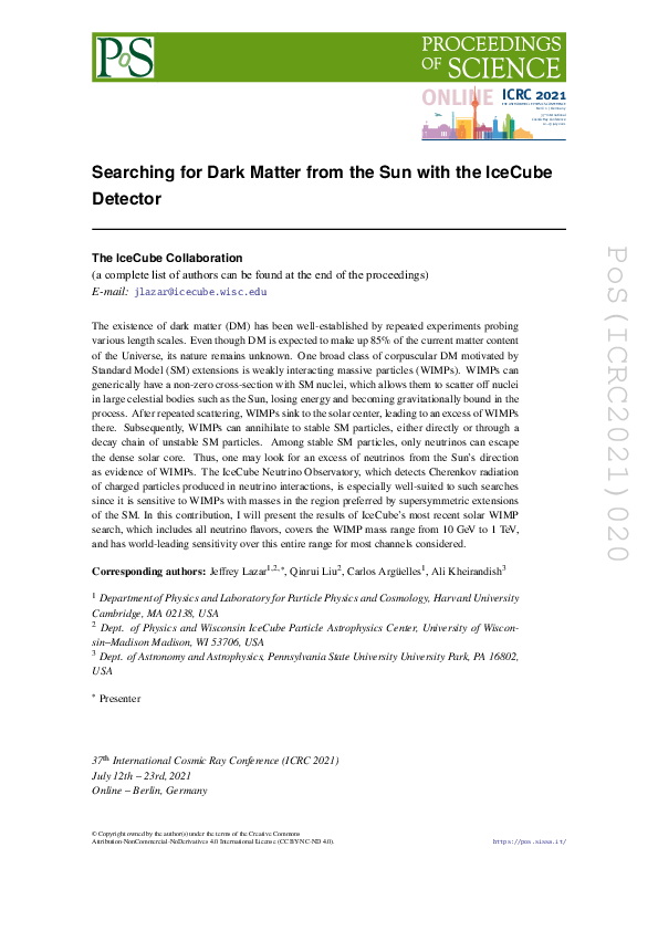 (PDF) Searching for Dark Matter from the Sun with the IceCube Detector