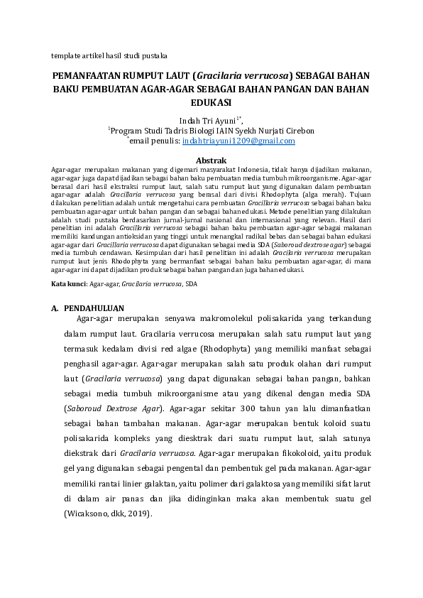 (PDF) PEMANFAATAN RUMPUT LAUT (Gracilaria verrucosa) SEBAGAI BAHAN BAKU ...