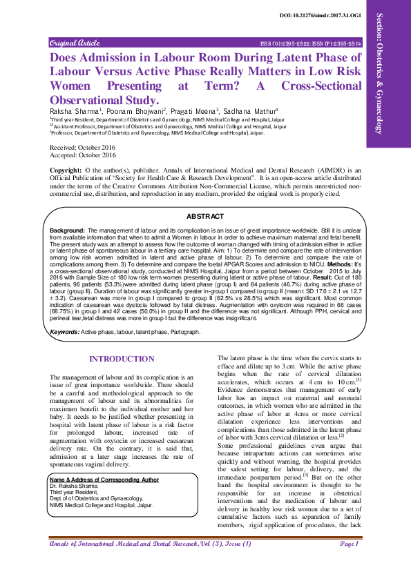 (PDF) Does Admission in Labour Room During Latent Phase of Labour ...
