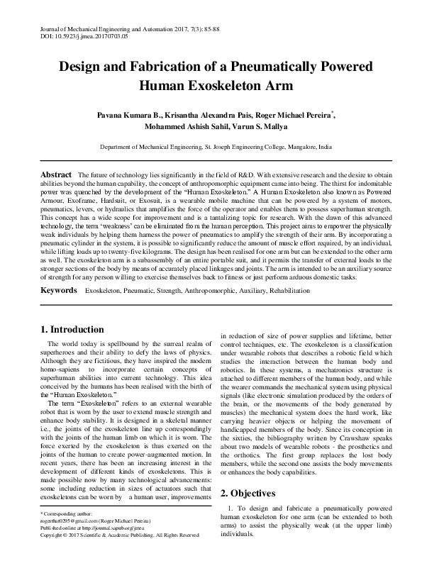 (PDF) Design of a pneumatically powered wearable exoskeleton with ...