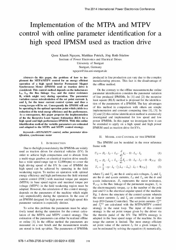 (PDF) Implementation of the MTPA and MTPV control with online parameter identification for a ...