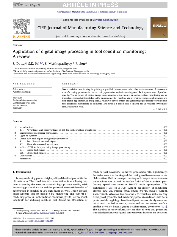 Pdf Application Of Digital Image Processing In Tool Condition Monitoring A Review