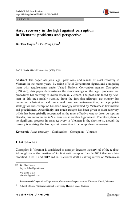 (PDF) Asset recovery in the fight against corruption in Vietnam ...