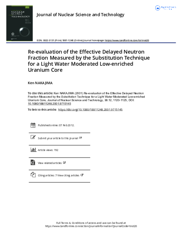 (PDF) Re-evaluation of the Effective Delayed Neutron Fraction Measured ...