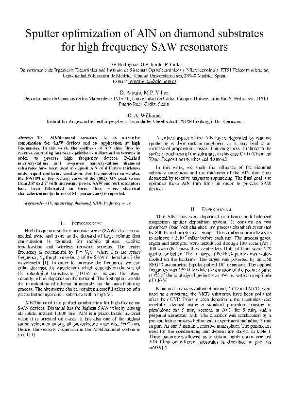 (PDF) Sputter optimization of AlN on diamond substrates for high ...
