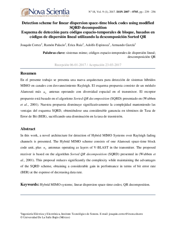 (PDF) Detection scheme for linear dispersion space-time block codes using modified SQRD ...