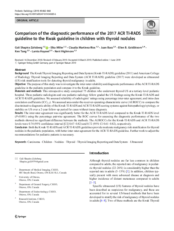 (PDF) Comparison of the diagnostic performance of the 2017 ACR TI-RADS guideline to the Kwak ...