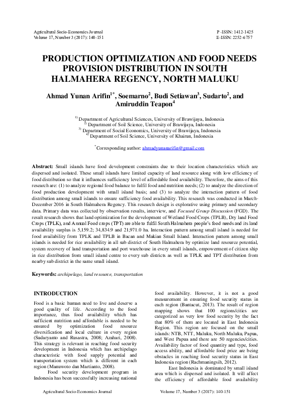 (PDF) Production Optimization and Food Needs Provision Distribution in ...