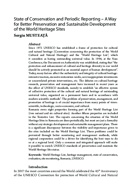 (PDF) Sergiu Musteata, The State of Conservation and Periodic Reporting ...
