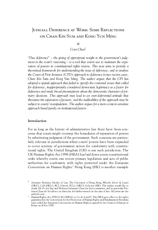 (PDF) Judicial Deference at Work: Some Reflections on Chan Kin Sum and ...