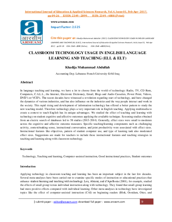 (PDF) Classroom Technology Usage In English Language Learning And ...