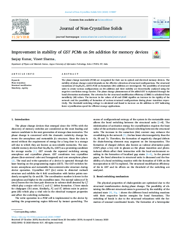 (PDF) Improvement in stability of GST PCMs on Sm addition for memory ...