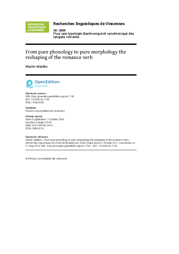 (PDF) From pure phonology to pure morphology the reshaping of the ...