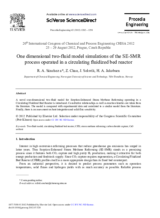 (PDF) One Dimensional Two-Fluid Model Simulations of the SE-SMR Process Operated in a ...