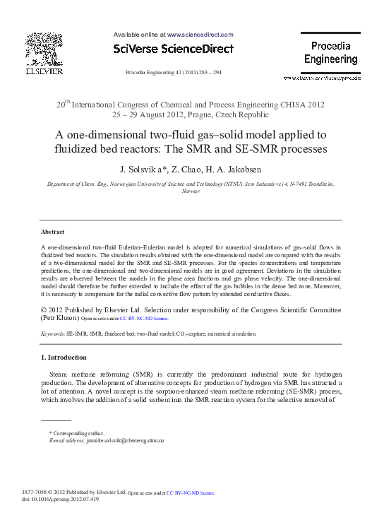 (PDF) A One-Dimensional Two-Fluid Gas–Solid Model Applied to Fluidized ...