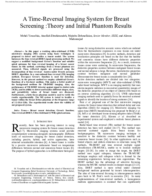 (PDF) A Time-Reversal Imaging System for Breast Screening: Theory and ...