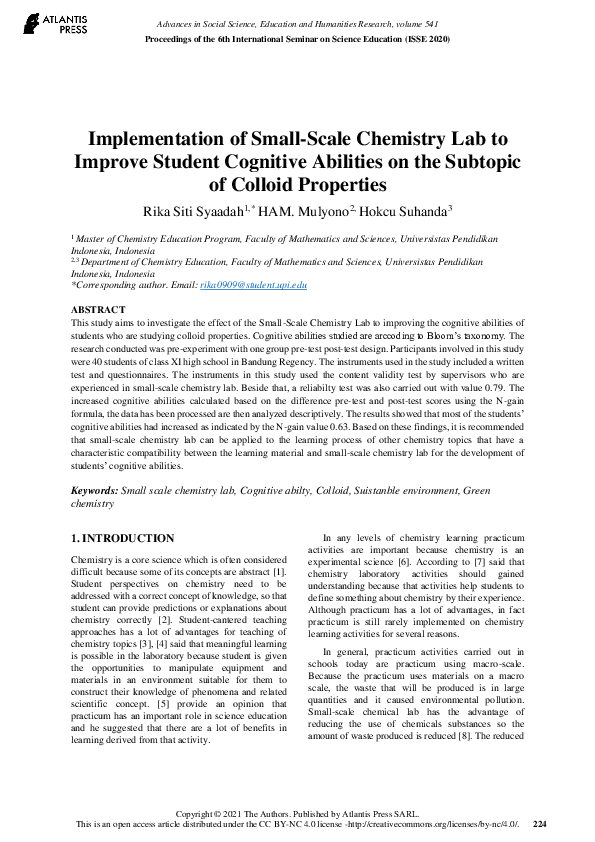 (PDF) Implementation of Small-Scale Chemistry Lab to Improve Student ...