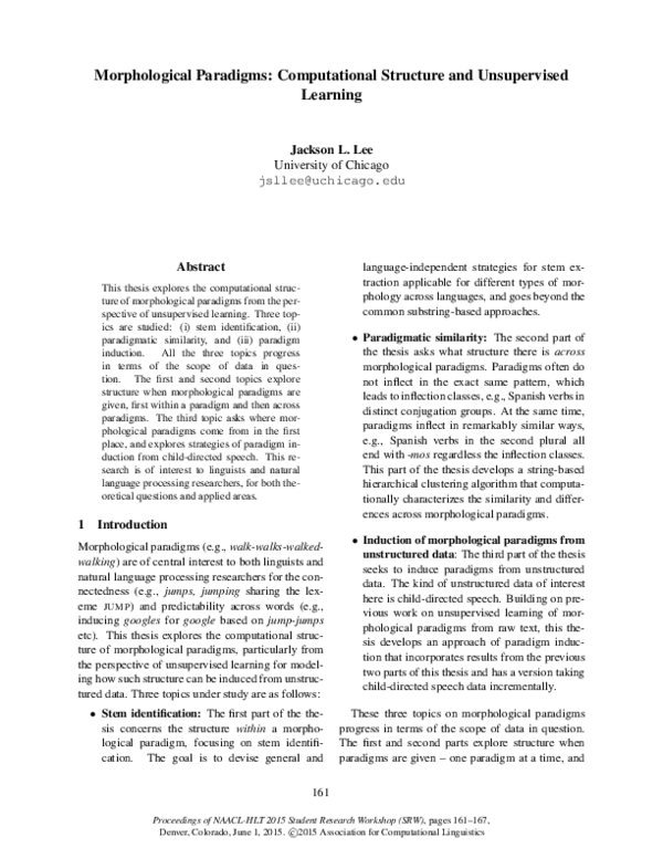 (PDF) Morphological Paradigms: Computational Structure and Unsupervised Learning