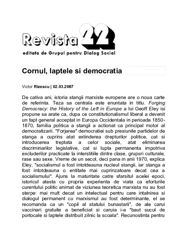 (PDF) Cornul, laptele și democrația | Victor Rizescu - Academia.edu