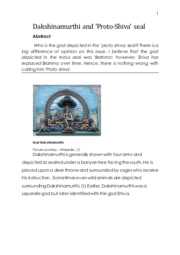 (PDF) Dakshinamurthi and 'proto-shiva' seal