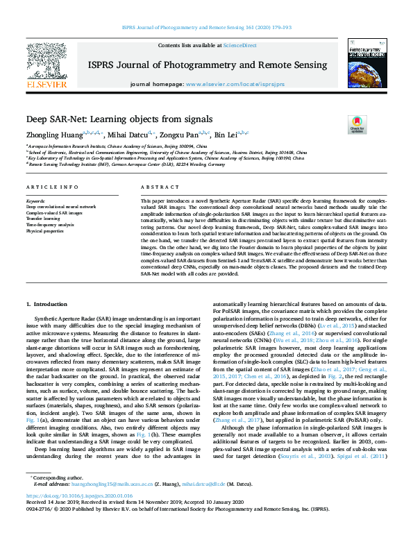 (PDF) Deep SAR-Net: Learning objects from signals