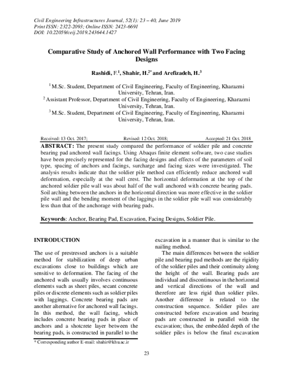(PDF) Comparative Study of Anchored Wall Performance with Two Facing ... (PDF) Comparative Study of Anchored Wall Performance with Two Facing ...
