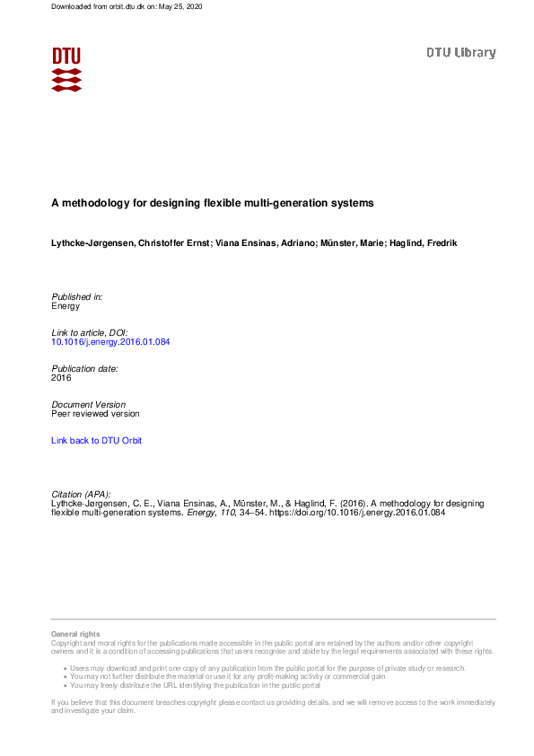 Pdf A Methodology For Designing Flexible Multi Generation Systems