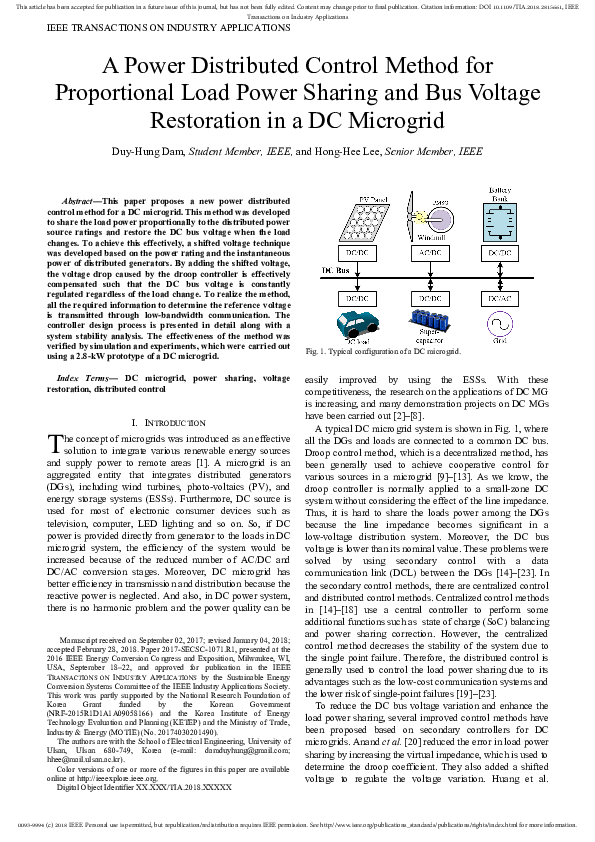 (PDF) A Power Distributed Control Method for Proportional Load Power Sharing and Bus Voltage ...