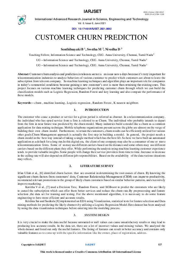 (PDF) Customer Churn Prediction