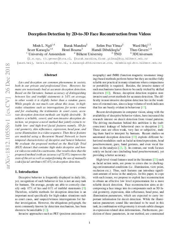 (PDF) Deception Detection by 2D-to-3D Face Reconstruction from Videos