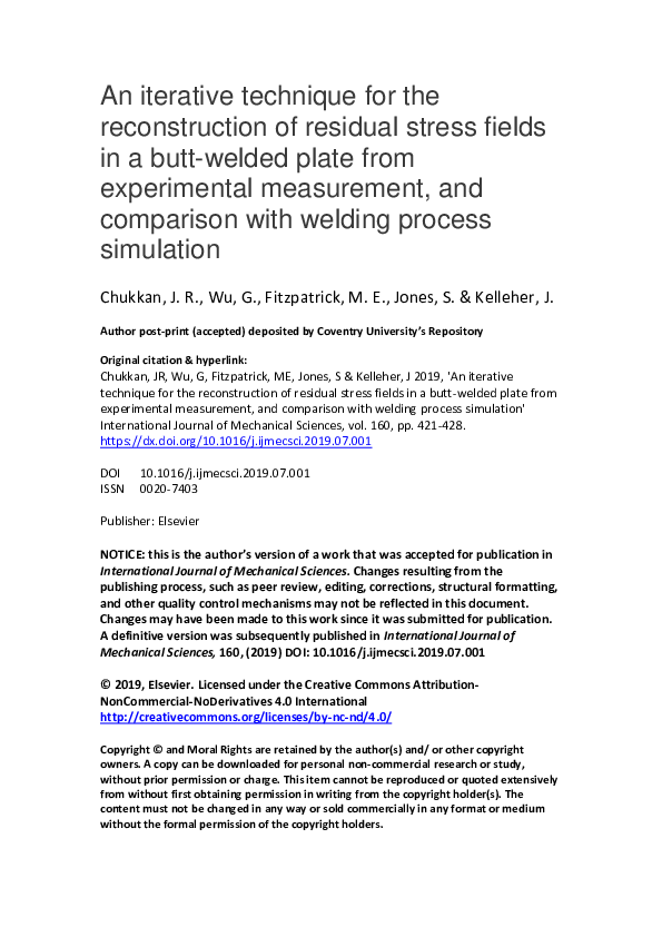 (PDF) An iterative technique for the reconstruction of residual stress fields in a butt-welded ...