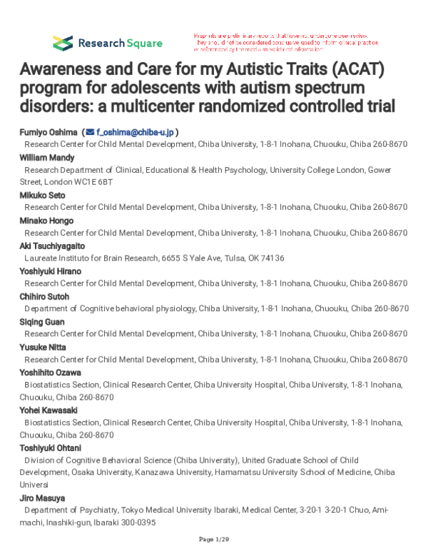 (PDF) Awareness and Care for my Autistic Traits (ACAT) program for ...