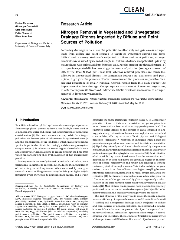 (PDF) Nitrogen Removal in Vegetated and Unvegetated Drainage Ditches ...