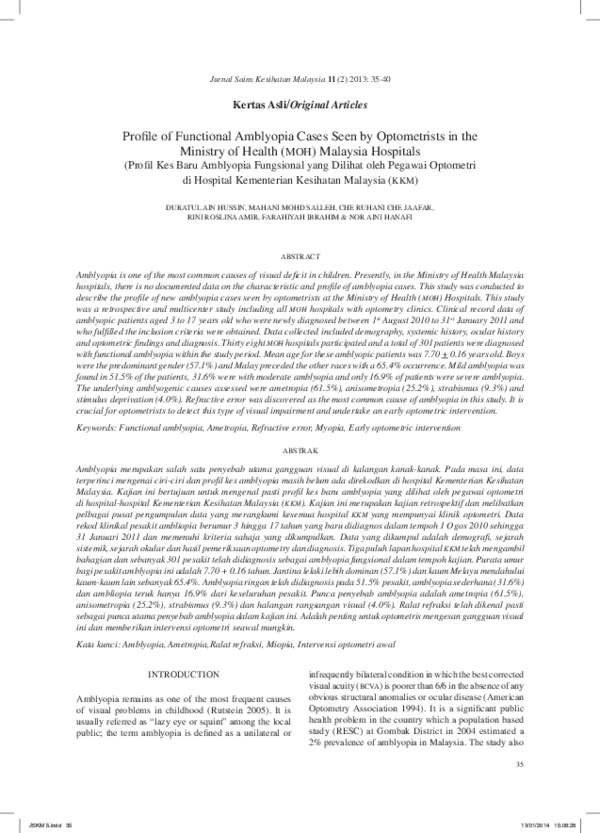 (PDF) Profile of Functional Amblyopia Cases Seen by Optometrists in the ...