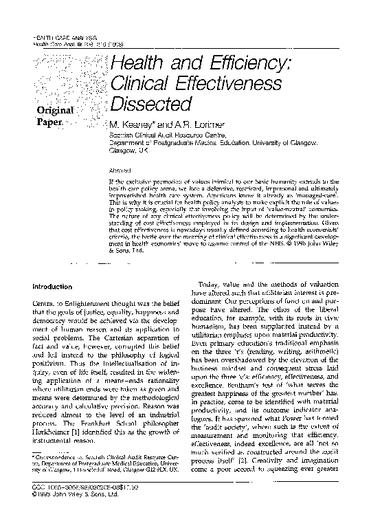 (PDF) Health and efficiency: clinical effectiveness dissected
