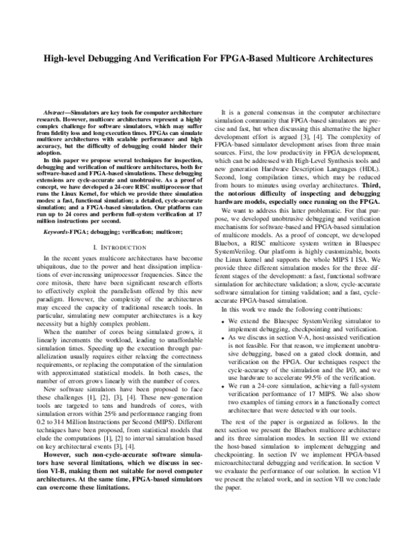 Pdf High Level Debugging And Verification For Fpga Based Multicore Architectures
