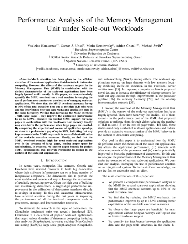 Pdf Performance Analysis Of The Memory Management Unit Under Scale Out Workloads