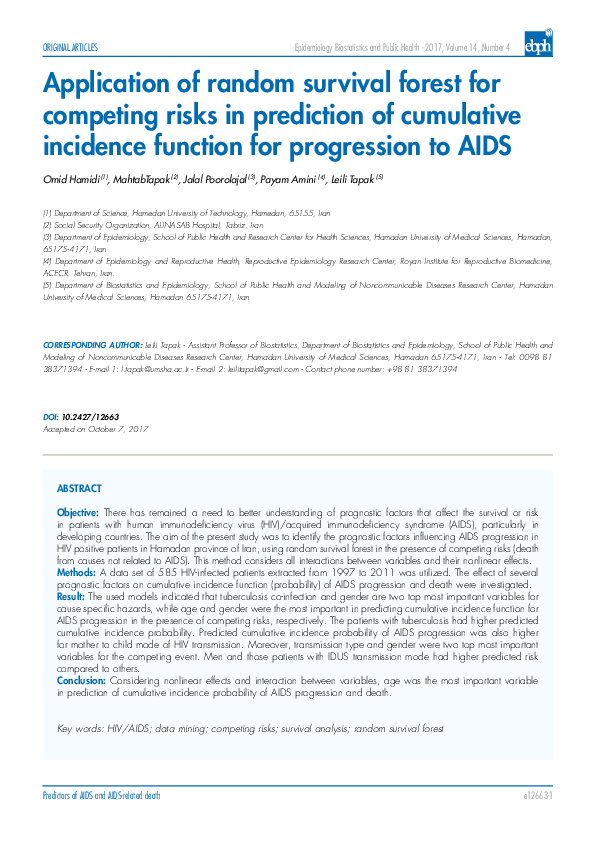 (PDF) Application of random survival forest for competing risks in ...